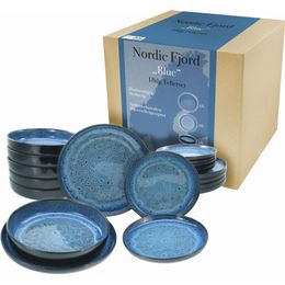 Teller-Set Creatable "Nordic Fjord", blau, 18 Stk., Steinzeug, Geschirr-Sets, je 6 Speiseteller 26 cm, Suppenteller 22,5 cm, Dessertteller 19,5 cm