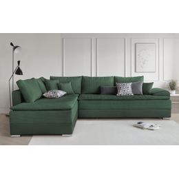 Ecksofa Home Affaire "Night & Day L-Form, B: 324 cm, Dauer-Schlaffunktion und Armlehne", gr&uuml;n (flaschengr&uuml;n), B:324cm H:95cm T:218cm, Struktur ( 100% Polyester);Luxus-Microfaser (100% Polyester), Sofas, Ecksofa, Bettfunktion & Bettkasten, Boxspringbett 180x200 cm