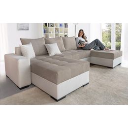 Wohnlandschaft Collection AB "Josy XL U-Form, B: 313 cm in Cord, Cord-Mix", grau (taupe), B:313cm H:84cm T:161cm, 100% Polyester, Sofas, Wohnlandschaft, Bettfunktion, Bettkasten & 2 Zierkissen, Federkern
