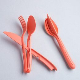 Koziol Klikk To Go zusammensteckbar Besteck Set 3 teilig strong coral - Campingbesteck
