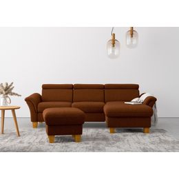 Ecksofa Home Affaire "Lindgren L-Form", rosa (kupfer), B:258cm H:84cm T:169cm, 100% Polyester, Sofas, Ecksofa, wahlweise mit Bett mit klappbaren Rollen, Kasten und Kopfverstellung