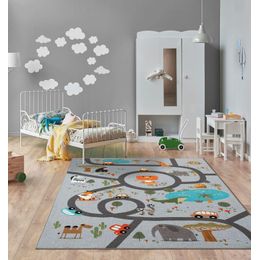 Teppich the carpet "Happy Life", grau, B:200cm H:4mm L:290cm, Polyester, Teppiche, Teppich, Life Kinderzimmer Teppich Spielteppich pflegeleicht