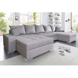 Wohnlandschaft Collection AB "Josy XXL U-Form, B: 333 cm, mit 2 Recamieren 77 & 97 cm", hellgrau, B:333cm H:84cm T:161cm, 100% Polyester, Sofas, Wohnlandschaft, Bettfunktion, Bettkasten & 2 Zierkissen, Federkern