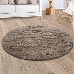 Hochflor-Teppich Paco Home "Silky 591", grau (taupe), H:37mm &Oslash;:120cm, Polyester, Teppiche, Uni Farben, besonders weich und kuschelig