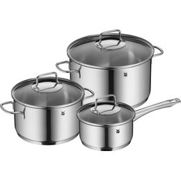 Topf-Set WMF "Astoria, Kochtopf Set Induktion mit Glasdeckel, breiter Sch&uuml;ttrand", grau (edelstahl), B:29cm H:17cm L:54cm, T&ouml;pfe, hochglanzpoliert, f&uuml;r alle Herdarten geeignet, hochwertige Qualit&auml;t