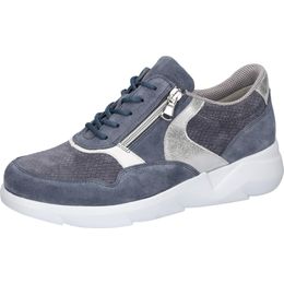 Waldl&auml;ufer Sneaker WALDL&Auml;UFER "K-FUNKY", Herren, Gr. 7 (40,5), jeansblau, &auml;silberfarben, wei&szlig;, Nappaleder, Veloursleder, unifarben mit Farbeinsatz, Schuhe Sneaker, Schn&uuml;rschuh, Komfortschuh mit seitlichem Rei&szlig;verschluss, K-Weite