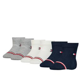 Socken Tommy Hilfiger "TH BABY SOCK 6P ECOM", M&auml;dchen, Gr. 15-18, wei&szlig; (wei&szlig;, grau, blau), Materialmix, gestreift, mehrfarbig, Socken Socken, mit ikonischen Streifenakzenten