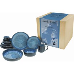 Kombiservice Creatable "Nordic Fjord", blau, 10 Stk., Steinzeug, Geschirr-Sets, Kombiservice, je 2 Speiseteller, Suppenteller, Dessertteller, Schalen, Kaffeebecher