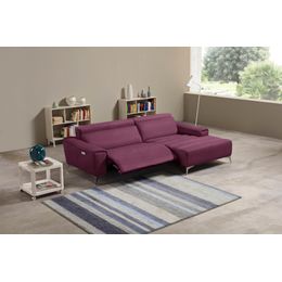Ecksofa Egoitaliano "Suzette, Designsofa mit hohem Sitzkomfort", lila (violett), B:266cm H:95cm T:163cm, Leder &raquo;NUVOLE&laquo; (Echtes Rindsleder). Halbnat&uuml;rliches, halbnarbiges Rindsleder mit einer nat&uuml;rlichen K&ouml;rnung von 1, 2 bis 1, 4 mm. Dieses Leder hat eine weiche, wachsartige Hand mit mattem Aussehen und einem Wolkeneffekt. Es handelt sich um ein Naturleder, das die urspr&uuml;nglichen Eigenschaften der
