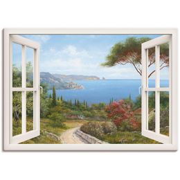 Wandbild Artland "Fensterblick - Haus am Meer I", wei&szlig; (farbe bild(er): wei&szlig;), B:130cm H:90cm, Bilder, als Leinwandbild, Poster in verschied. Gr&ouml;&szlig;en