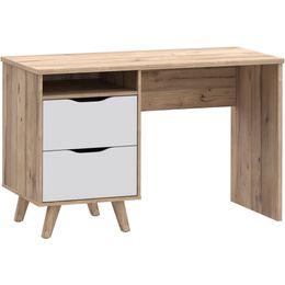 Schreibtisch Home Affaire, wei&szlig; (planked eiche wei&szlig;, planked eiche), B:119,7cm H:75cm T:52,7cm, Tische, Schreibtisch, B/H/T 119,7/73,5/52,7 cm, Grifflos