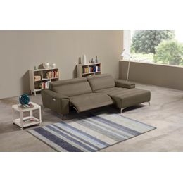 Ecksofa Egoitaliano "Suzette, Designsofa mit hohem Sitzkomfort", grau (taupe), B:266cm H:95cm T:163cm, Leder &raquo;BULL&laquo; (echtes Rindsleder). Geschliffenes, pigmentiertes und behandeltes Rindsleder mit einer Dicke von 1, 3-1, 5 mm. Dieses Leder zeigt eine ziemlich weiche Hand mit einem halb undurchsichtigen Aussehen. Es handelt sich um ein gesch&uuml;tztes Leder. Eine leichte Deckschicht sch&uuml;tzt sie vor Fle