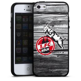 DeinDesign iPhone SE (2016-2019) Handy Silikon H&uuml;lle Case schwarz Handyh&uuml;lle 1. Fc K&ouml;ln Wooden Look Official Licensed Product