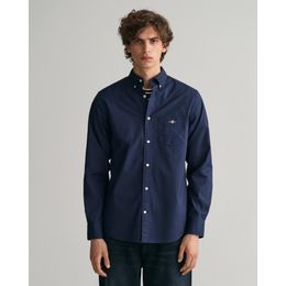 Langarmhemd Gant "Regular Fit Popeline Hemd leicht strapazierf&auml;hig pflegeleicht", Herren, Gr. L, N-Gr, blau (marine), Popeline, Obermaterial: 100% Baumwolle, unifarben, regular fit h&uuml;ftbedeckend, mit Knopf,&Auml;rmel mit &Auml;rmelschlitz runde 1-Knopf-Manschette, Hemden, mit Label Stickerei auf der Brusttasche