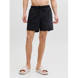 Jack & Jones Badeshorts JACK & JONES "JPSTMAUI WAVE LOGO SWIM SHORTS SN", Herren, Gr. L, N-Gr, schwarz, Web, Polyester, unifarben, Badehosen Badeshorts, Kunstfaser, normal geschniten