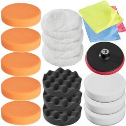 TecTake&reg; 18-teiliges Polierschwamm-Set, 3 Polierfelle, 3 Mikrofasert&uuml;cher, Befestigung mit Klettverschluss