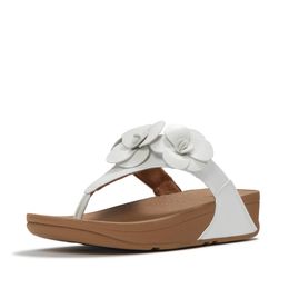 Dianette fitflop "LULU FLOWER TOE-POST SANDALS", Damen, Gr. 40, urban wei&szlig;, Lederimitat, gebl&uuml;mt, Schuhe Dianette, Keilabsatz, Zehentrenner, Sommerschuh mit modischer Bl&uuml;tenverzierung