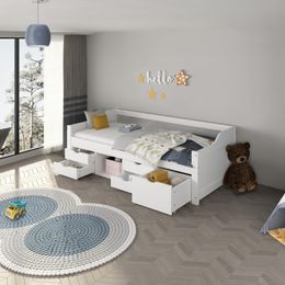 Home Deluxe Kinderbett COSMOS mit Schubladen und Matratze &ndash; 90 x 200 cm Wei&szlig;