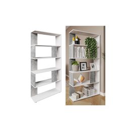 VICCO Raumteiler B&uuml;cherregal Standregal B&uuml;roregal Regal 5 F&auml;cher Wei&szlig; Beton