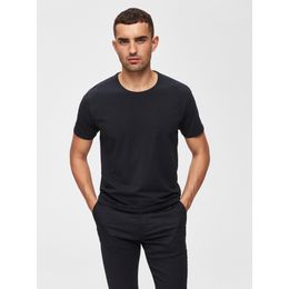 Rundhalsshirt Selected "SLHNEWPIMA SS O-NECK TEE NOOS", Herren, Gr. S, schwarz, Single Jersey, Obermaterial: 95% Baumwolle, 5% Elasthan, unifarben, normal normal, Rundhals, gerader Abschluss, Shirts Rundhalsshirt