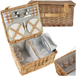 TecTake&reg; Picknickkorb, f&uuml;r 4 Personen, geflochtene Weide, mit Drehverschl&uuml;ssen und Tragegriff, inkl. 20-teiliges Geschirrset und Kellnermesser