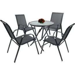 Vcm 5-teilig Balkonm&ouml;bel Set, runder Gartentisch &Oslash; 70 cm mit 4 St&uuml;hlen, Metall & Textilene, wetterbest&auml;ndig, platzsparend f&uuml;r Balkon & Terrasse, Sonlas