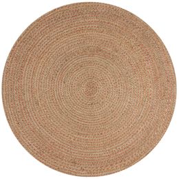 Handgewebter Jute-Teppich in Naturt&ouml;nen "Eden". Farbe: Braun-Rosa, 180x180 cm KADIMA DESIGN
