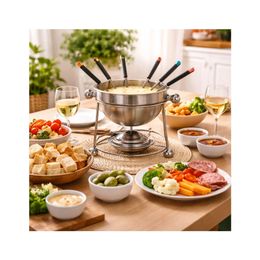Neuetischkultur Fondue Set Edelstahl mit Keramikschale St&ouml;vchen und Gabeln