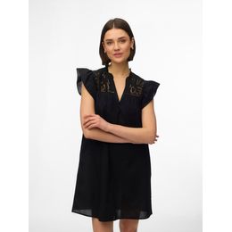 V&eacute;ro Moda Minikleid VERO MODA "VMLINE SS SHORT DRESS WVN NOOS", Damen, Gr. L, N-Gr, schwarz, Web, Obermaterial: 100% Baumwolle, unifarben, kurz, V-Ausschnitt, Kleider Minikleid, Baumwolle