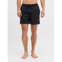 Jack & Jones Badeshorts JACK & JONES "JPSTMAUI TROPIC SOLID SWIM SHORTS SN", Herren, Gr. L, N-Gr, schwarz, Web, Polyester, unifarben, Badehosen Badeshorts, Kunstfaser, normal geschnitten