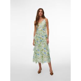 V&eacute;ro Moda Tr&auml;gerkleid VERO MODA "VMSMILLA S/L V-NECK LONG FRILL DRESS WVN", Damen, Gr. M, N-Gr, spun sugar aop:sally, Web, Obermaterial: 100% Polyester, bedruckt, lang, V-Ausschnitt, Kleider Tr&auml;gerkleid, Kunstfaser