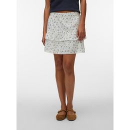 V&eacute;ro Moda Minirock VERO MODA "VMTRINE NW SHORT SKIRT WVN NOOS", Damen, Gr. L, snow wei&szlig; aop:marguerite blau jasper, Web, Obermaterial: 100% Baumwolle, bedruckt, kurz, R&ouml;cke Minirock, Baumwolle