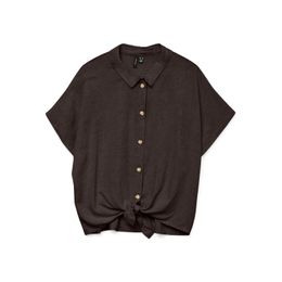 V&eacute;ro Moda Kurzarmbluse VERO MODA "VMTHEA SS TIE SHIRT WVN NOOS", Damen, Gr. L, chocolate torte, Web, Obermaterial: 70% Viskose, 30% Leinen, unifarben, normal, Blusen, Viskosemischung, loose fit