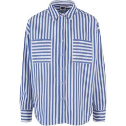 Blusentop Urban Classics "Urban Classics Damen Ladies Striped Relaxed Shirt", Damen, Gr. L, wei&szlig;, blau, 60% Baumwolle, 40% Polyester, Blusen Blusentop