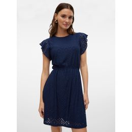 V&eacute;ro Moda Minikleid VERO MODA "VMTASSA SL FRILL SHORT DRESS JRS NOOS", Damen, Gr. L, N-Gr, navy blazer, Spitze, Obermaterial: 95% Polyester, 5% Elasthan, unifarben, regular fit kurz, Rundhals, Kleider Minikleid, Materialmix, regular fit