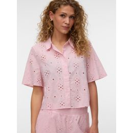 V&eacute;ro Moda Kurzarmbluse VERO MODA "VMELIZA SHORT 2/4 SLEEVE SHIRT WVN NOOS", Damen, Gr. L, pink, a, boo, Web, Obermaterial: 100% Baumwolle, unifarben, normal, Rundhals, Blusen, Baumwolle
