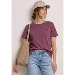Kurzarmshirt Street One, Damen, Gr. 34, schwarz clouded blush, Jersey, Obermaterial: 50% Baumwolle, 50% Modal, bedruckt, unifarben, regular fit h&uuml;ftbedeckend, Rundhals, Shirts, Sommershirt mit Rundhals und Herzdetail