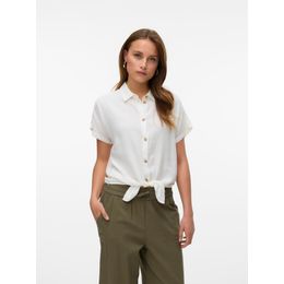 V&eacute;ro Moda Kurzarmbluse VERO MODA "VMTHEA SS TIE SHIRT WVN NOOS", Damen, Gr. M, snow wei&szlig;, Web, Obermaterial: 70% Viskose, 30% Leinen, unifarben, normal, Blusen, Viskosemischung, loose fit