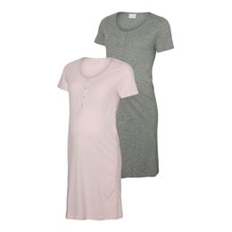 Umstandsnachthemd MAMALICIOUS "MLMIRA JRS NIGHTGOWN 2F 2-P NOOS", Damen, Gr. L, N-Gr, chalk pink pack:light grau melange, Jersey, Obermaterial: 93% Baumwolle, 7% Viskose, meliert, unifarben, knielang, Rundhals, Kleider