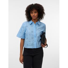 V&eacute;ro Moda Kurzarmbluse VERO MODA "VMELIZA SHORT 2/4 SLEEVE SHIRT WVN NOOS", Damen, Gr. L, cashmere blau, Web, Obermaterial: 100% Baumwolle, unifarben, normal, Rundhals, Blusen, Baumwolle