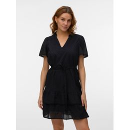 V&eacute;ro Moda Minikleid VERO MODA "VMTRINE SS SHORT LACE DRESS WVN NOOS", Damen, Gr. L, N-Gr, schwarz, Web, Obermaterial: 100% Baumwolle, unifarben, kurz, V-Ausschnitt, Kleider Minikleid, Baumwolle