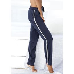 Homewearhose BENCH. LOUNGEWEAR, Damen, Gr. 32/34, N-Gr, blau (dunkelblau), Interlock, Obermaterial: 60% Baumwolle, 40% Polyester, Glitzerstreifen, unifarben, Basic, Basic lang, Hosen, mit Metallic-Streifen, Loungewear, Loungeanzug