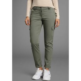 Cargohose Kangaroos, Damen, Gr. 46, N-Gr, gr&uuml;n (oliv), Twill, Obermaterial: 98% Baumwolle, 2% Elasthan, relaxed fit kn&ouml;chellang, Hosen Cargohose, mit aufgesetzten Taschen seitlich