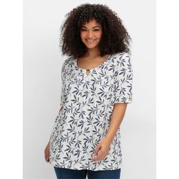 sheego Gro&szlig;e Gr&ouml;&szlig;en Kurzarmshirt in A-Linie, ecru-gemustert, Gr&ouml;&szlig;e 48/50 - Damen