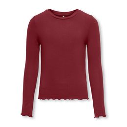 Langarmshirt KIDS Only "KOGAMOUR L/S TOP JRS", M&auml;dchen, Gr. 122/128, rot (cabernet), Jersey, Obermaterial: 65% Polyester, 30% Viskose, 5% Elasthan, unifarben, regular fit normal, Rundhals, H&auml;kelkante, Shirts Langarmshirt