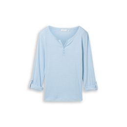 Tom Tailor Damen Langarmshirt mit Turn-Up-Funktion, blau, Gestreift, Gr. M