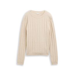 Tom Tailor Damen Rib Strickpullover mit Wollanteil, beige, Meliert, Gr. XL