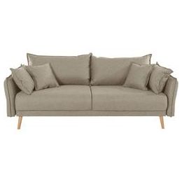 Schlafsofa Home Affaire "Granbo, B: 228 cm, Liegel. 145x192 cm", beige, B:228cm H:95cm T:104cm, 100% Polyester, Sofas, Schlafsofa, Bettfunktion, Bettkasten, Taschen & 4 Zierkissen, Federkern