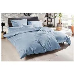 Bettw&auml;sche Primera "Uni Luxus-Satin in Gr. 135x200, 155x220 oder 200x200 cm", blau (rauchblau), B/L: 155cm x 220cm, 1 Stk., 1 Stk., Satin, B/L: 80cm x 80cm, 2 Stk., Satin, Obermaterial: 100% Baumwolle, Bettw&auml;sche, Bettw&auml;sche, Bettw&auml;sche aus Baumwolle, unifarbene Bettw&auml;sche mit Rei&szlig;verschluss