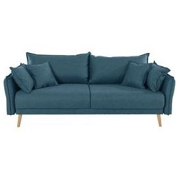Schlafsofa Home Affaire "Granbo, B: 228 cm, Liegel. 145x192 cm", blau (petrol), B:228cm H:95cm T:104cm, 100% Polyester, Sofas, Schlafsofa, Bettfunktion, Bettkasten, Taschen & 4 Zierkissen, Federkern
